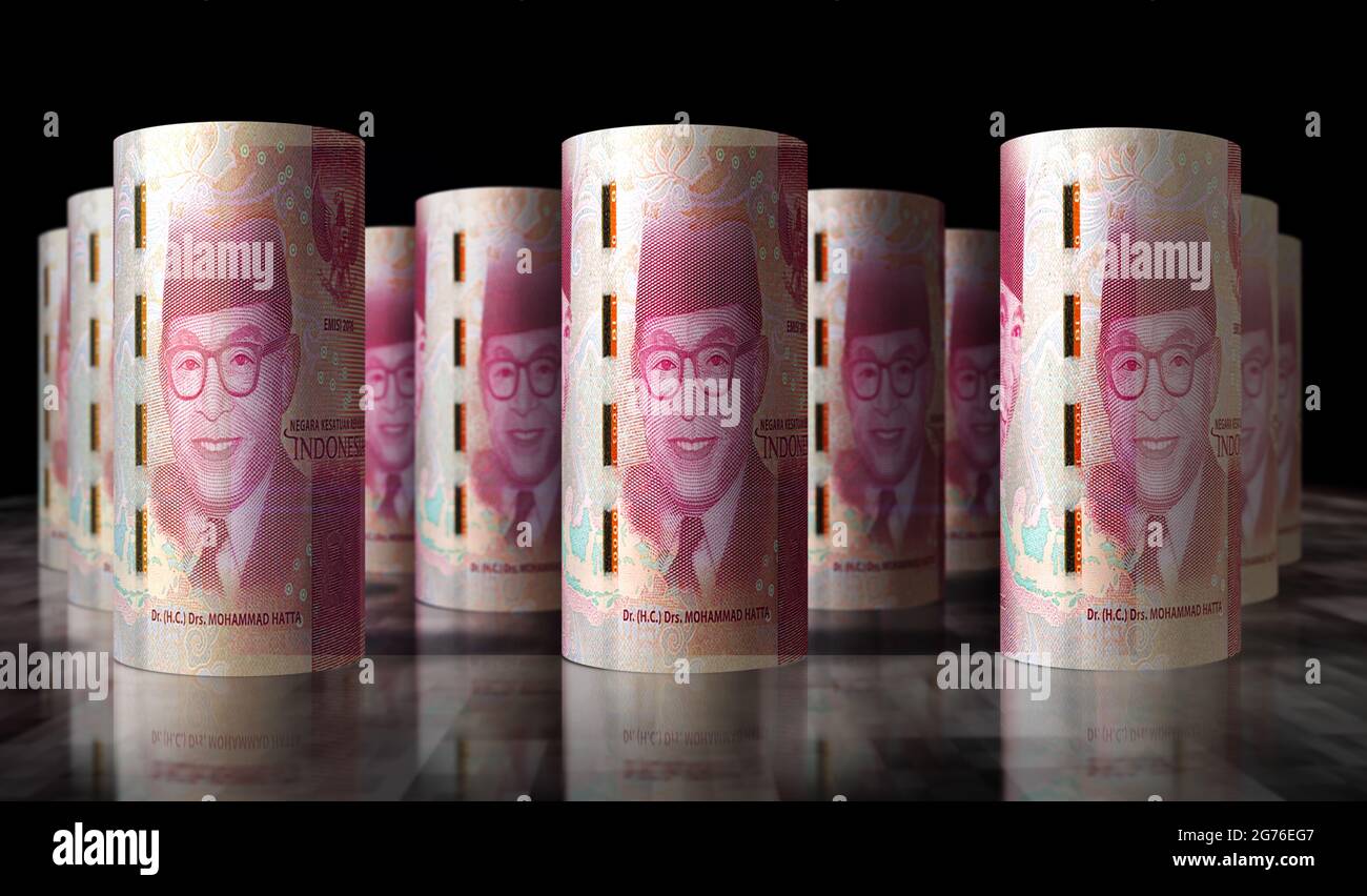 Indonesian Rupiah money pack 3d illustration. HUF banknote bundle ...