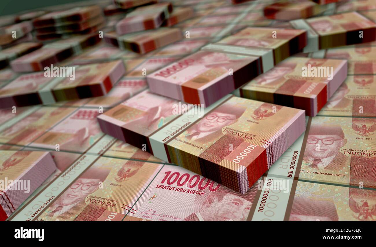 Indonesian Rupiah money pack 3d illustration. HUF banknote bundle ...