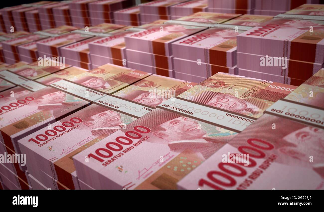Indonesian Rupiah money pack 3d illustration. HUF banknote bundle ...