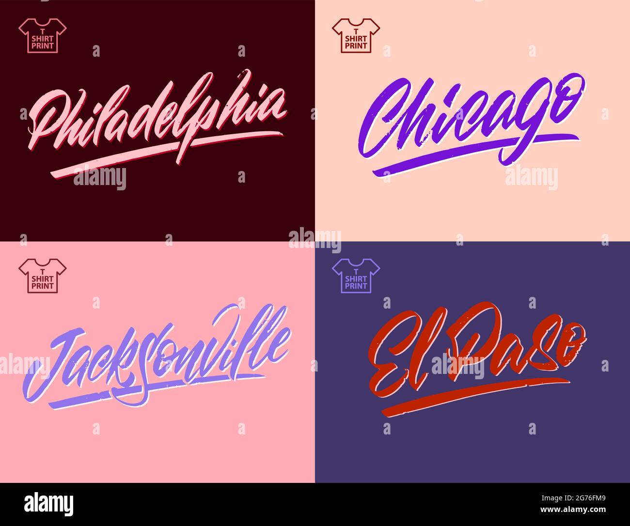 Vintage handwritten brush lettering of America cities. Chicago ...