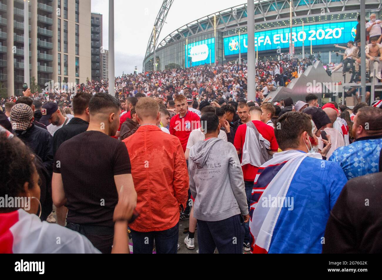 Wembley, London, England. 11th July 2021. England fans outside Wembley ...