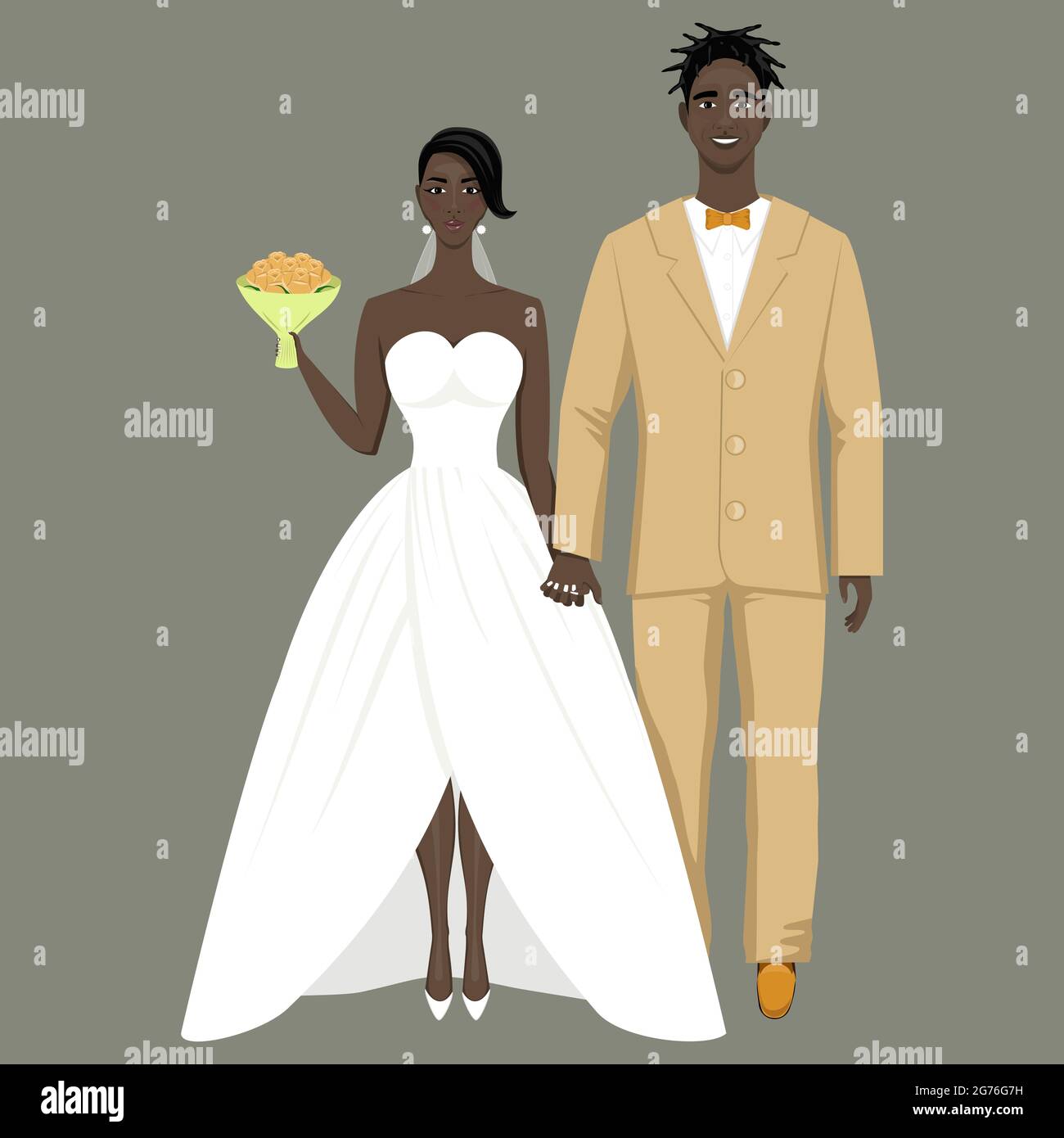 Black Bride And Groom Cartoon