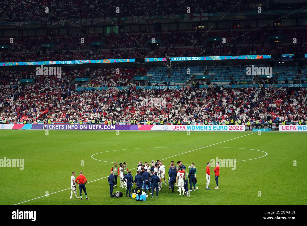 England players ahead of extra time during the UEFA Euro 2020 Final at ...