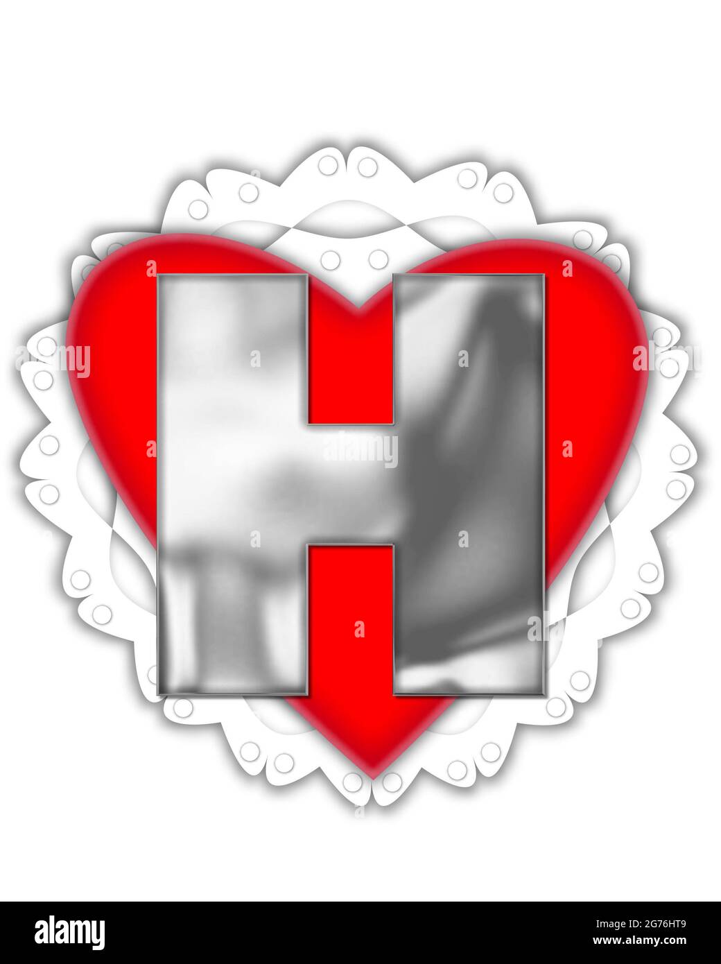 The letter H, in the alphabet set "Valentine Foil," is metalic silver ...