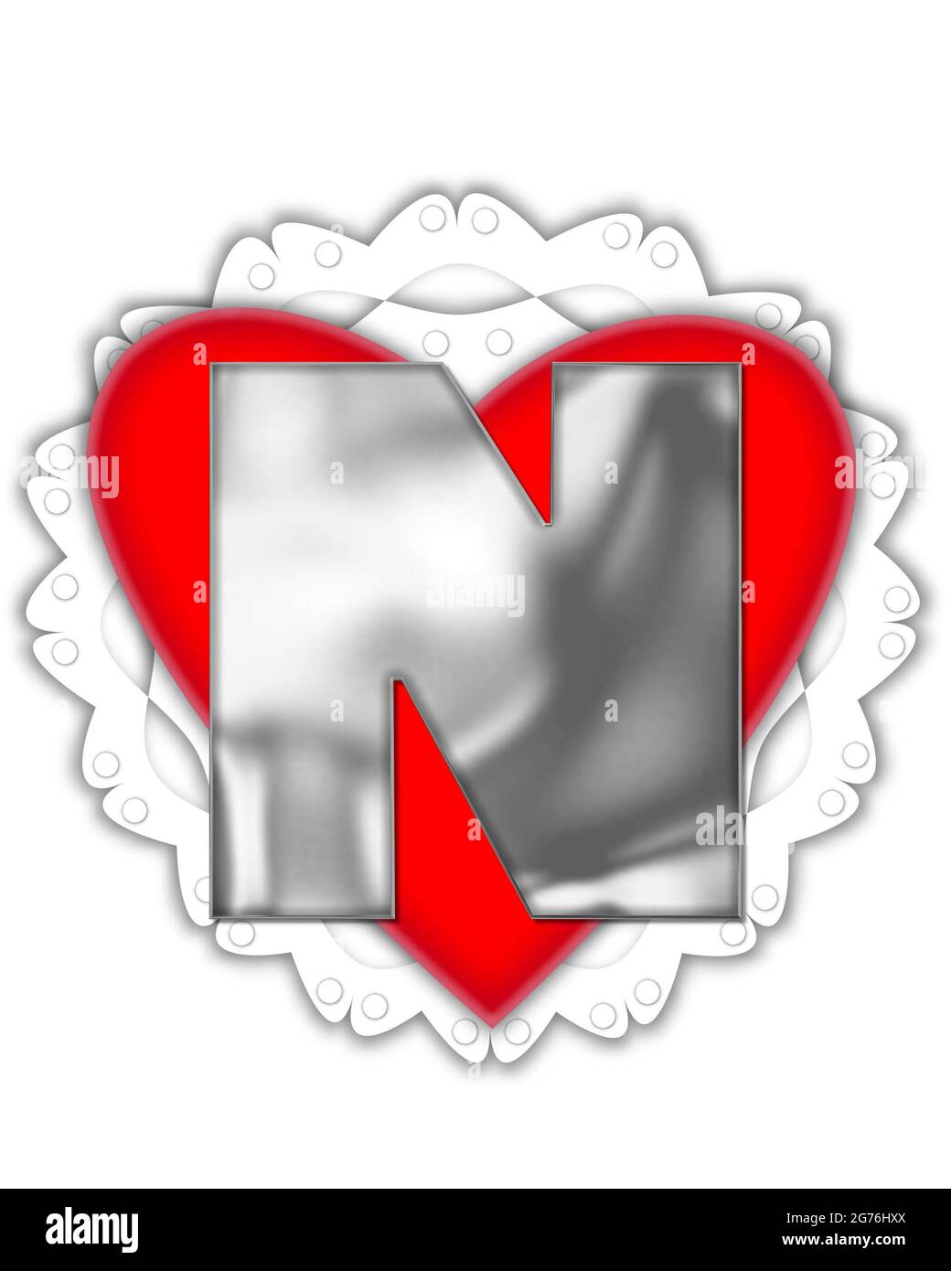The letter N, in the alphabet set "Valentine Foil," is metalic silver ...