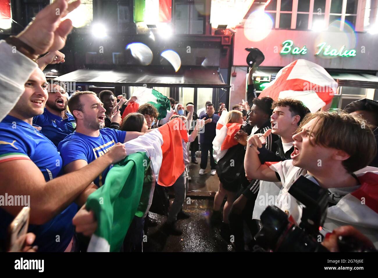 Italy and England fans outside Bar Italia in Soho, London during the ...