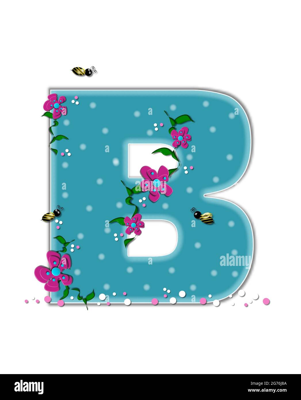 The letter B, in the alphabet set "Garden Buzz," is aqua. Each letter ...
