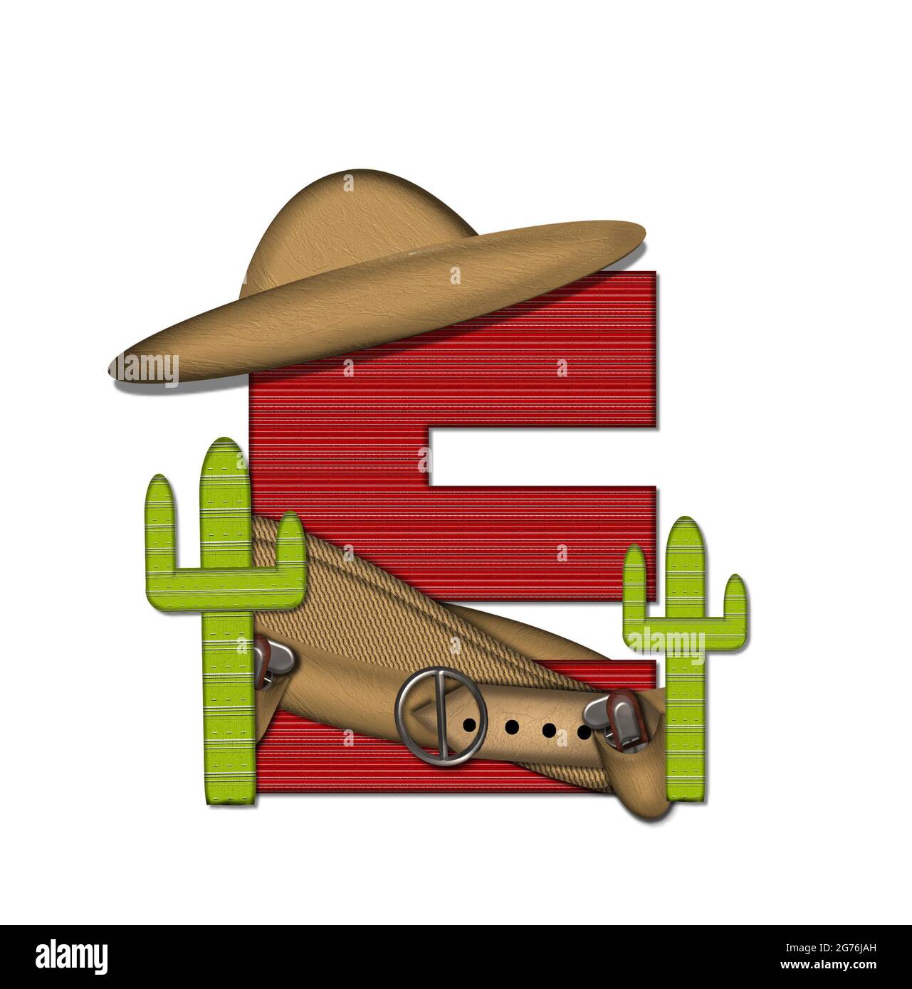 The letter E, in the alphabet set "Bandido," is a red lined, tight ...