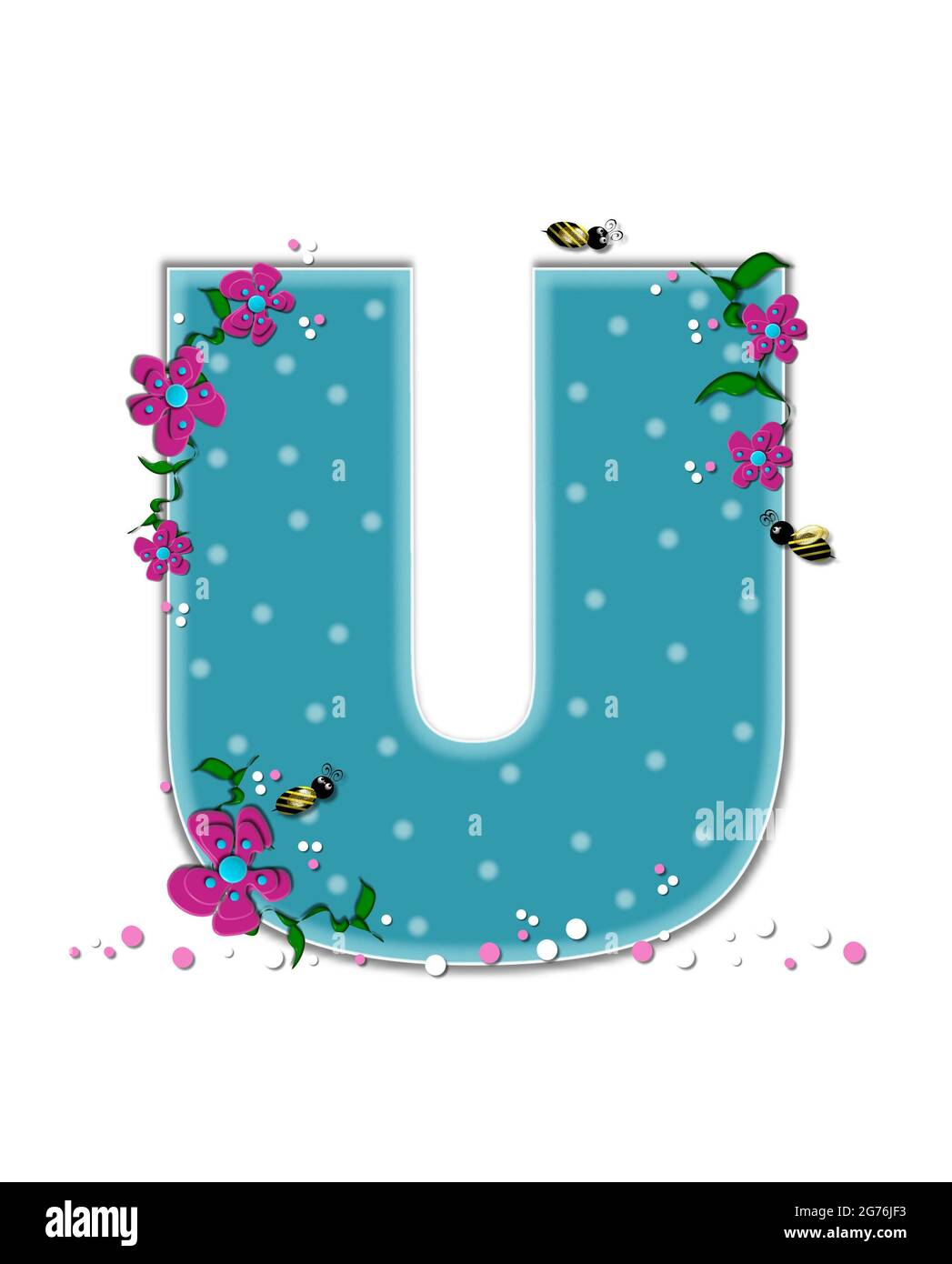 The letter U, in the alphabet set "Garden Buzz," is aqua. Each letter ...