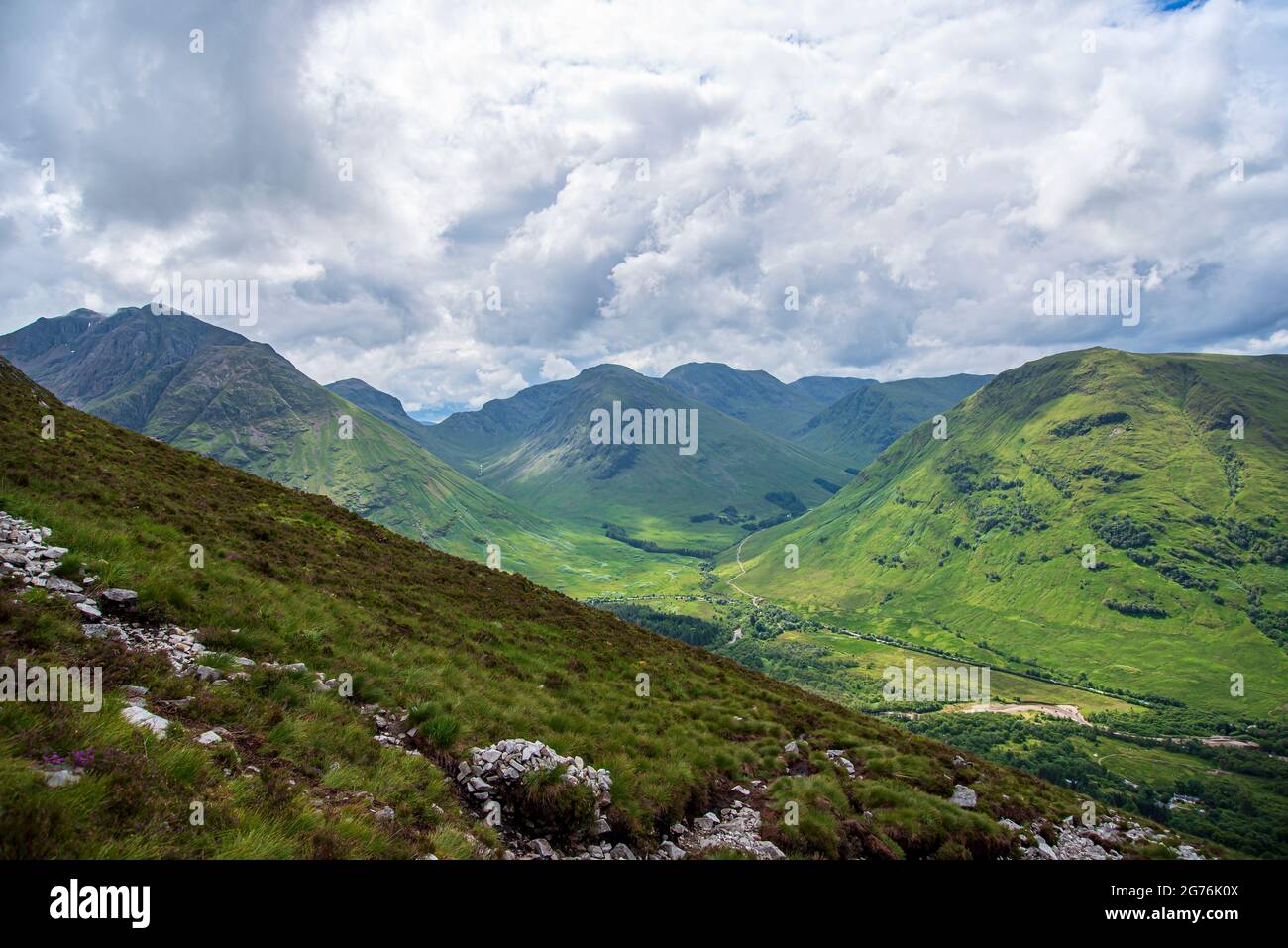 Landscape photography of mountains, valley, clouds, Glencoe, Scotland ...