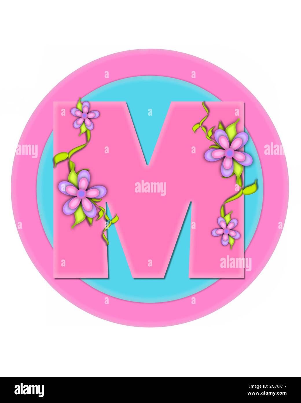 The letter M, in the alphabet set "Bouquet in Pastels," is soft pink ...