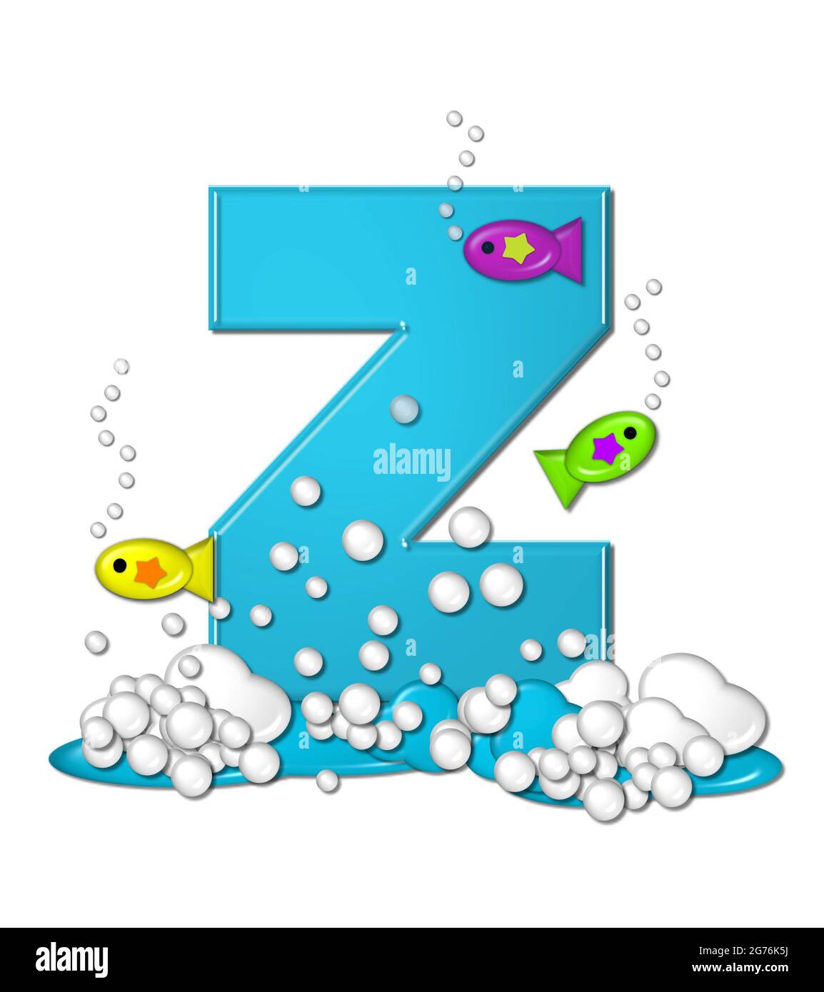 The letter Z, in the alphabet set "Bubbly Fish", is bright aqua and has ...