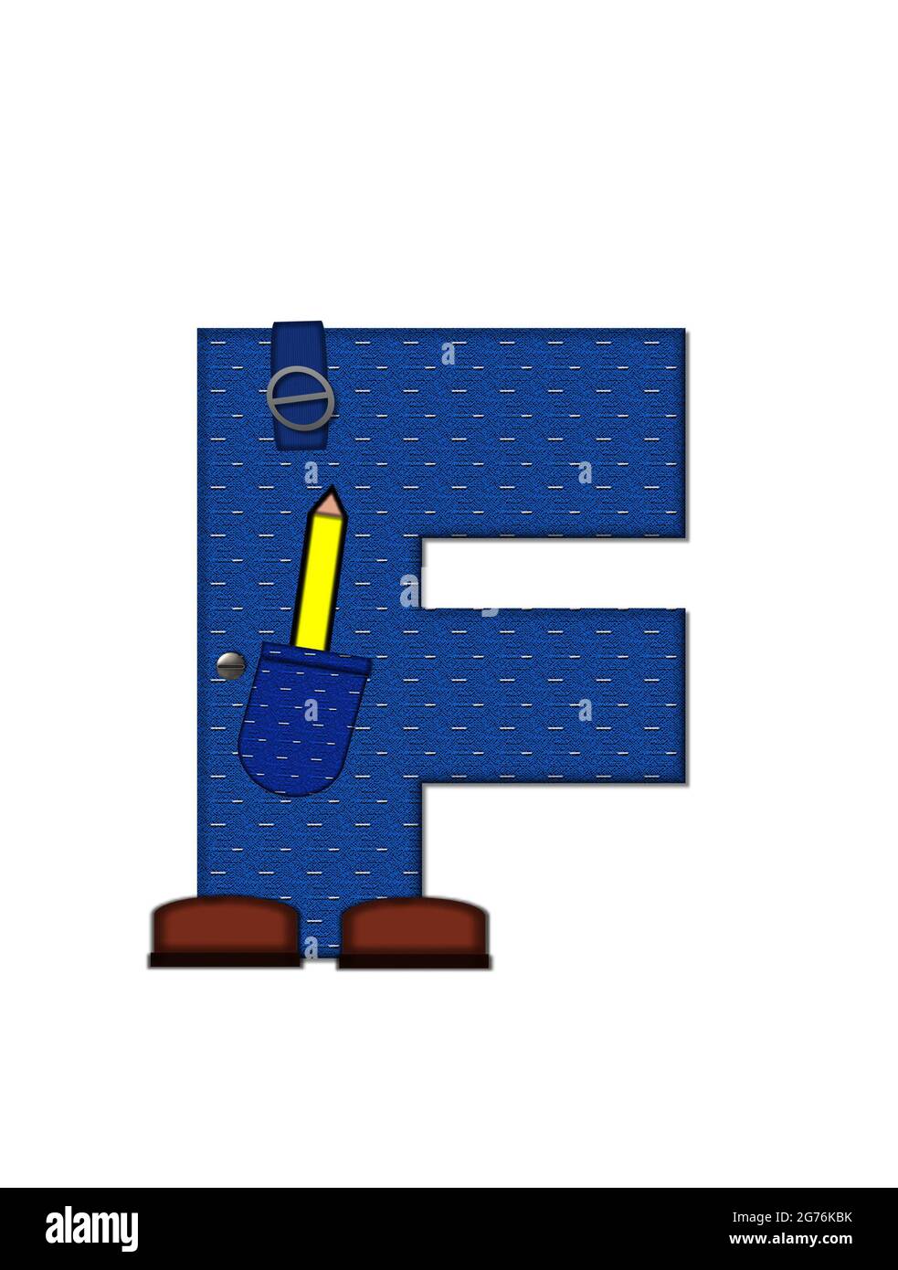 The letter F, in the alphabet set "Carpenter Tools", is denim with tool ...