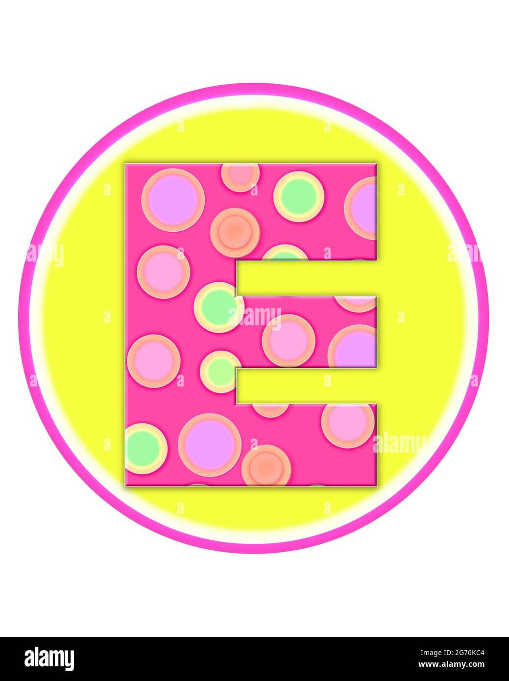 The letter E, in the alphabet set "Circle Party" is decorated with ...