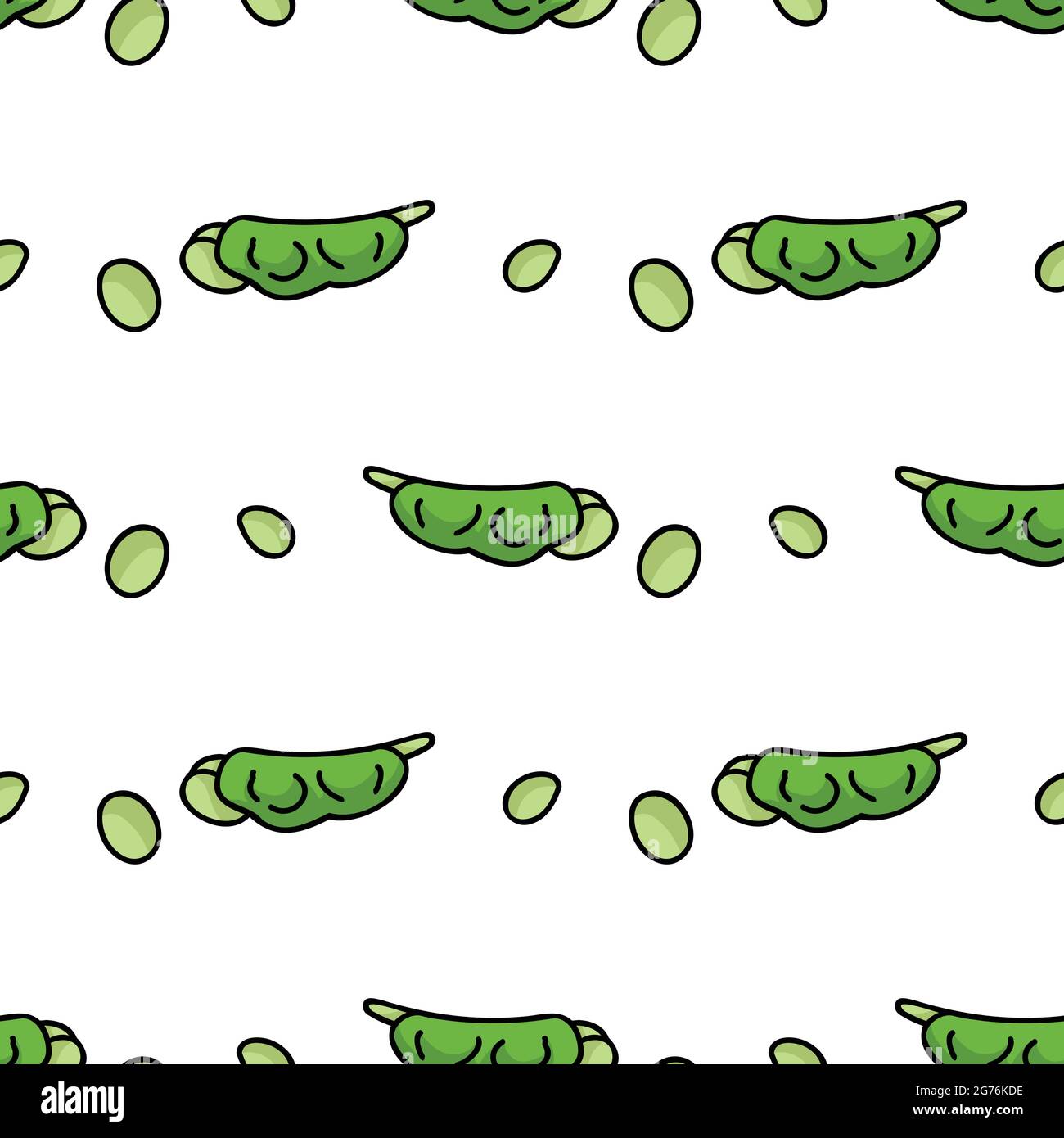Cute edamame all over print. Hand drawn Japanese soy bean snack flat ...