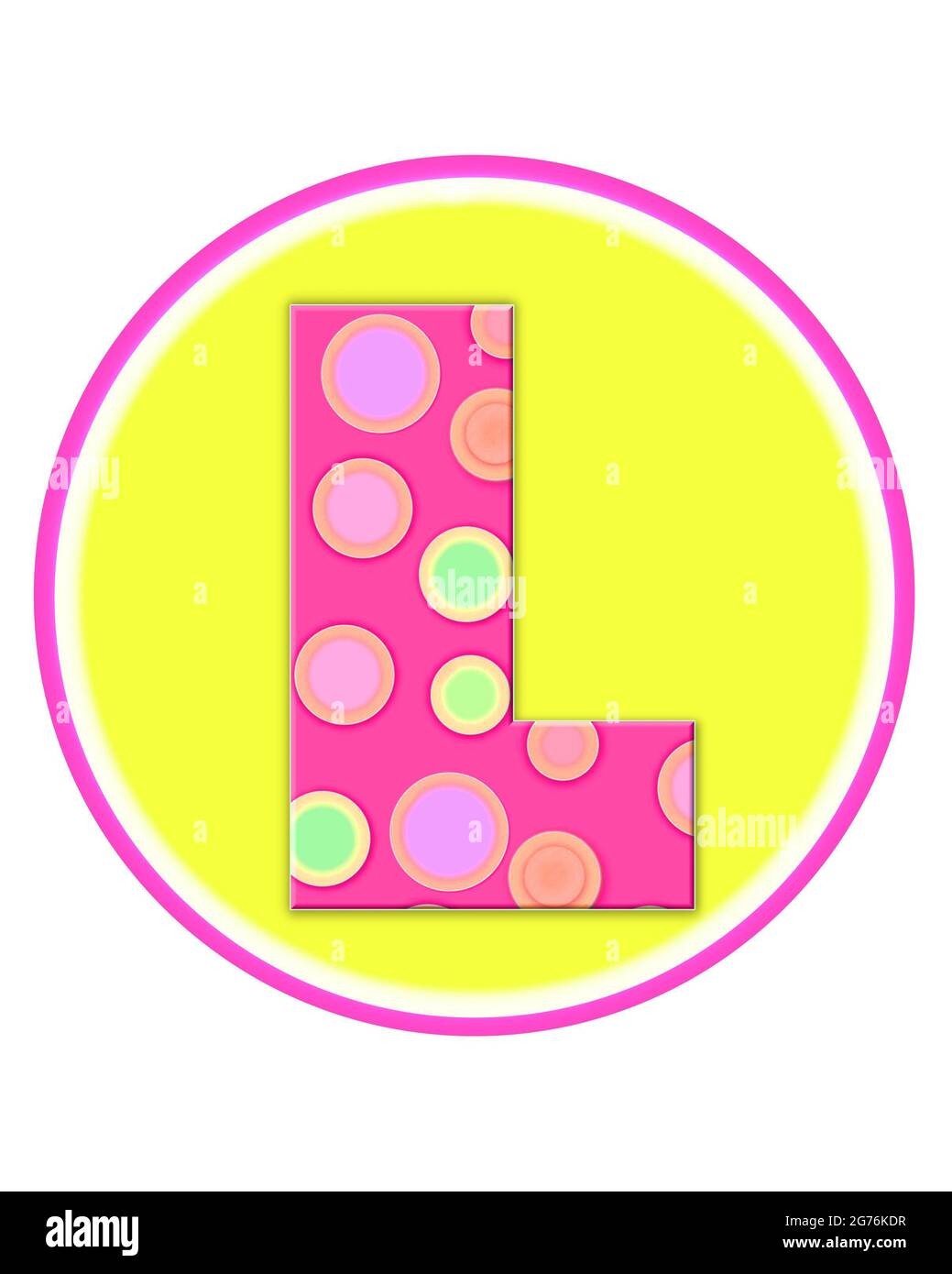 The letter L, in the alphabet set "Circle Party" is decorated with ...