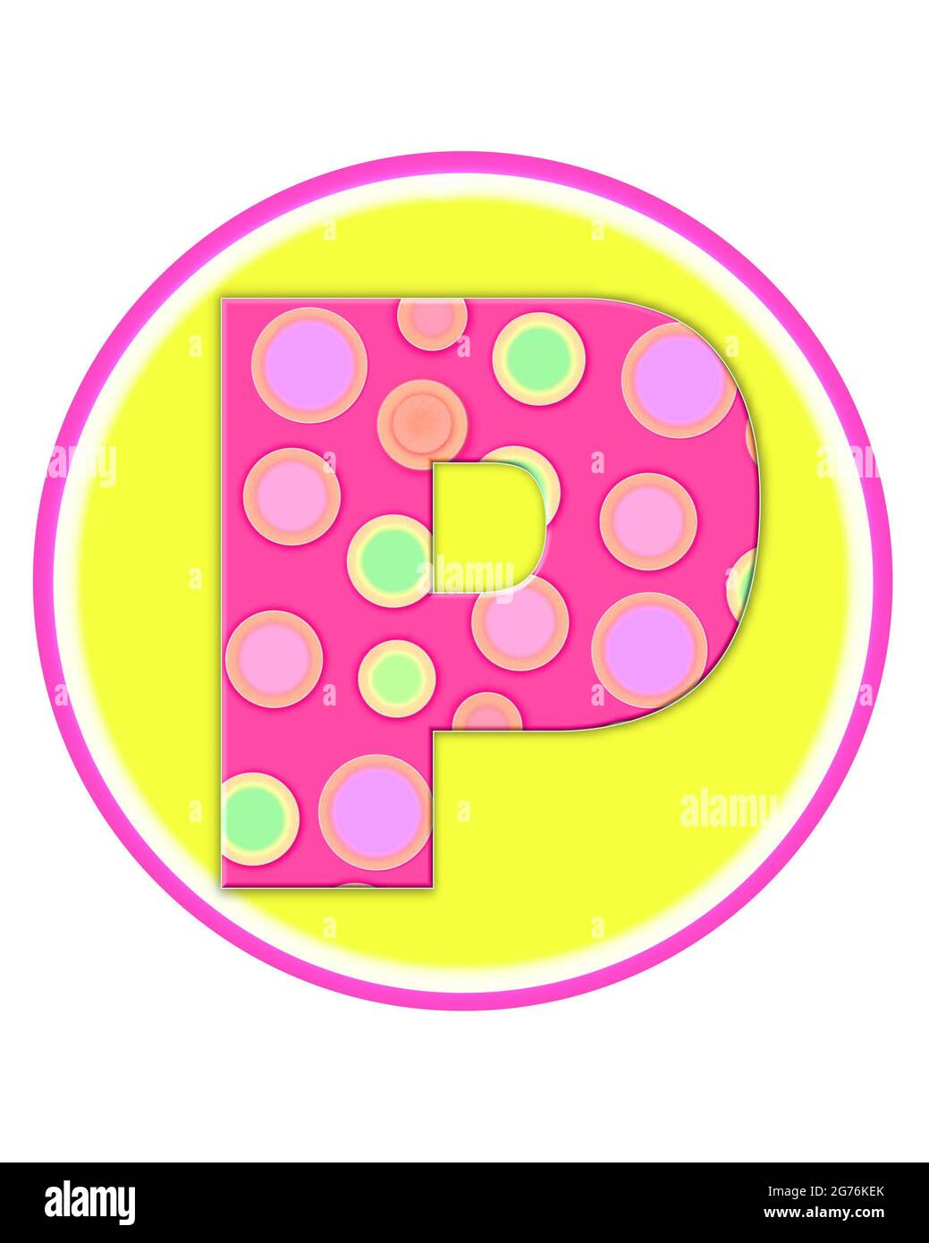 The letter P, in the alphabet set "Circle Party" is decorated with ...