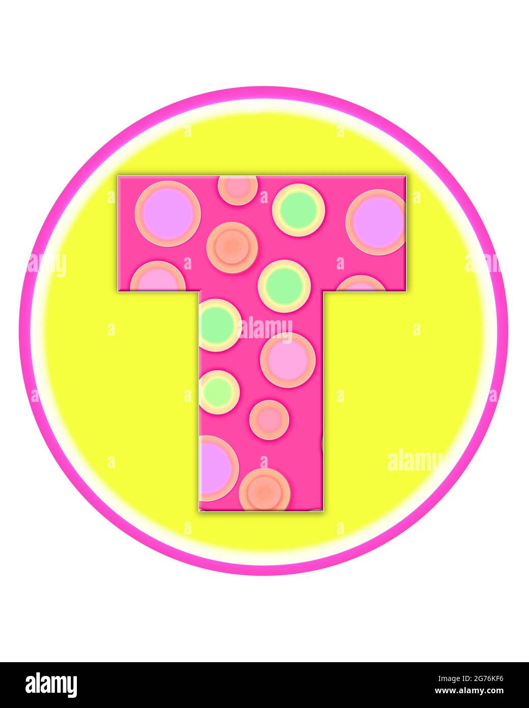 The letter T, in the alphabet set "Circle Party" is decorated with ...