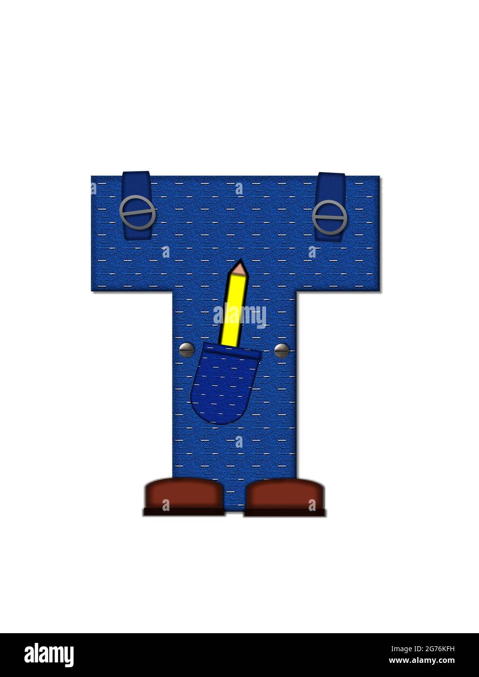 The letter T, in the alphabet set "Carpenter Tools", is denim with tool ...