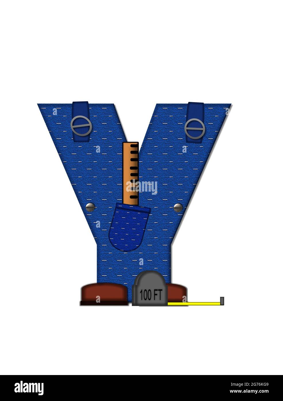 The letter Y, in the alphabet set "Carpenter Tools", is denim with tool ...