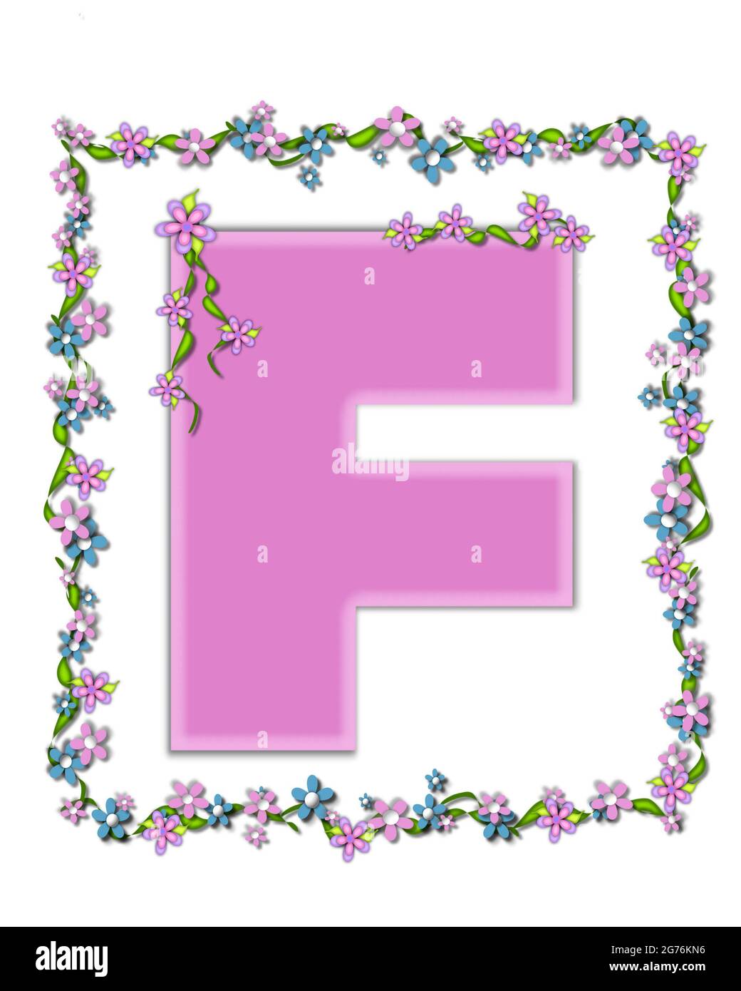 The letter F, in the alphabet set "Daisy Fair Pink" is a soft pastel ...