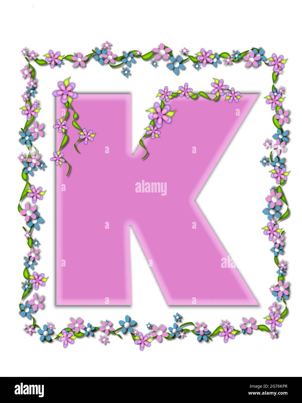 The letter K, in the alphabet set "Daisy Fair Pink" is a soft pastel ...