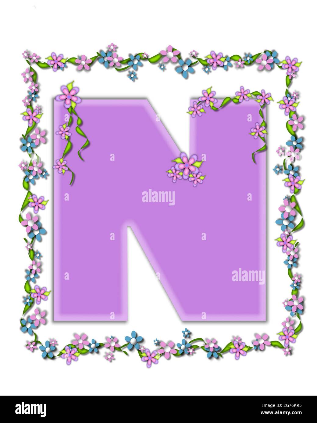 The letter N, in the alphabet set "Daisy Fair Lilac" is a soft pastel ...