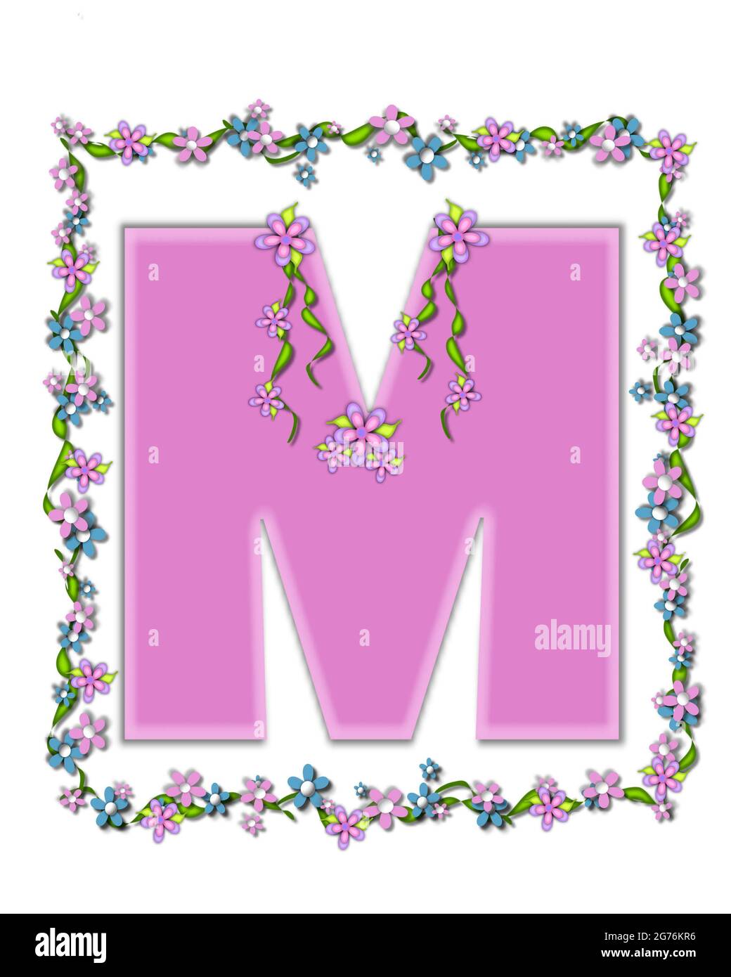 The letter M, in the alphabet set "Daisy Fair Pink" is a soft pastel ...