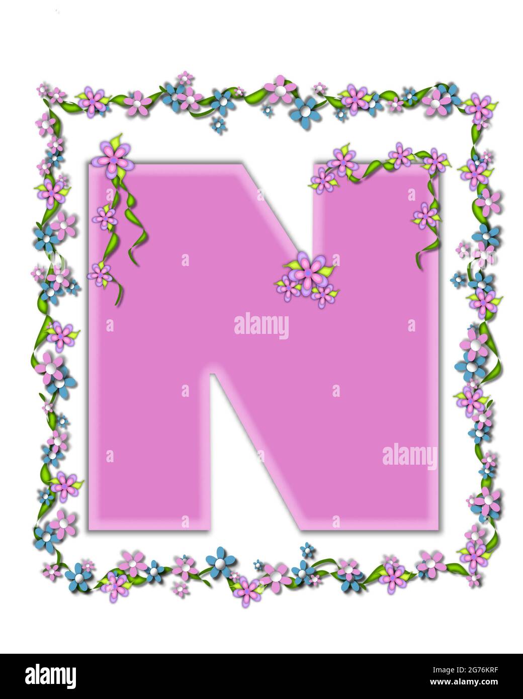 The letter N, in the alphabet set "Daisy Fair Pink" is a soft pastel ...