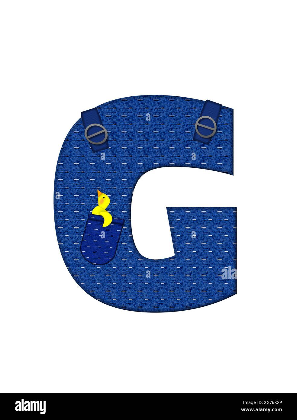 The letter G, in the alphabet set "Farmer Brown", is denim with straps ...