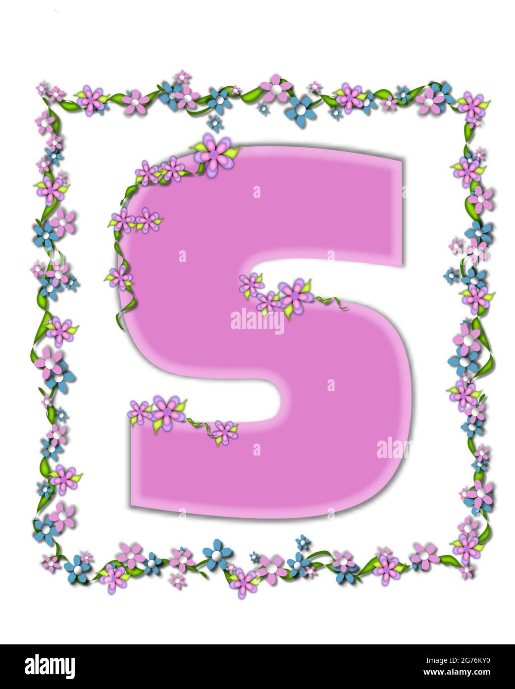 The letter S, in the alphabet set "Daisy Fair Pink" is a soft pastel ...