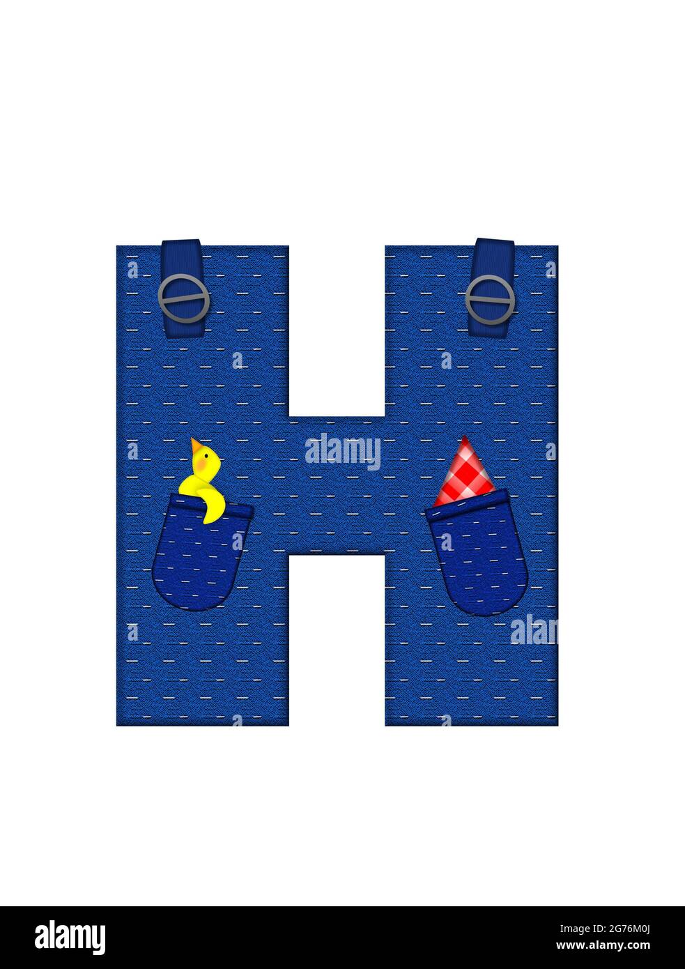 The letter H, in the alphabet set "Farmer Brown", is denim with straps ...