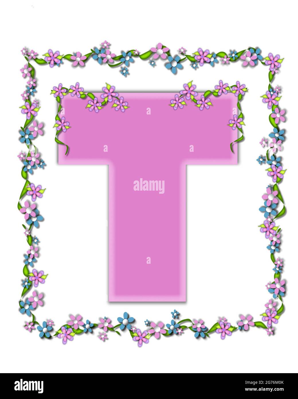 The letter T, in the alphabet set "Daisy Fair Pink" is a soft pastel ...