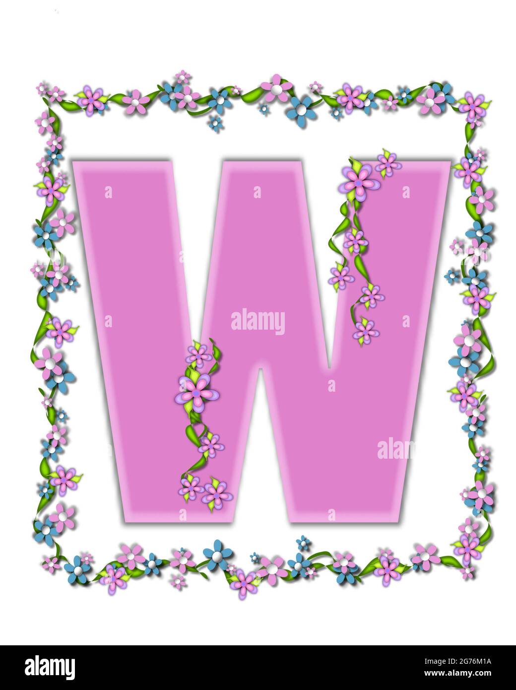 The letter W, in the alphabet set "Daisy Fair Pink" is a soft pastel ...