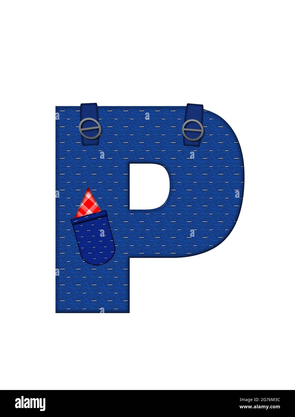The letter P, in the alphabet set "Farmer Brown", is denim with straps ...