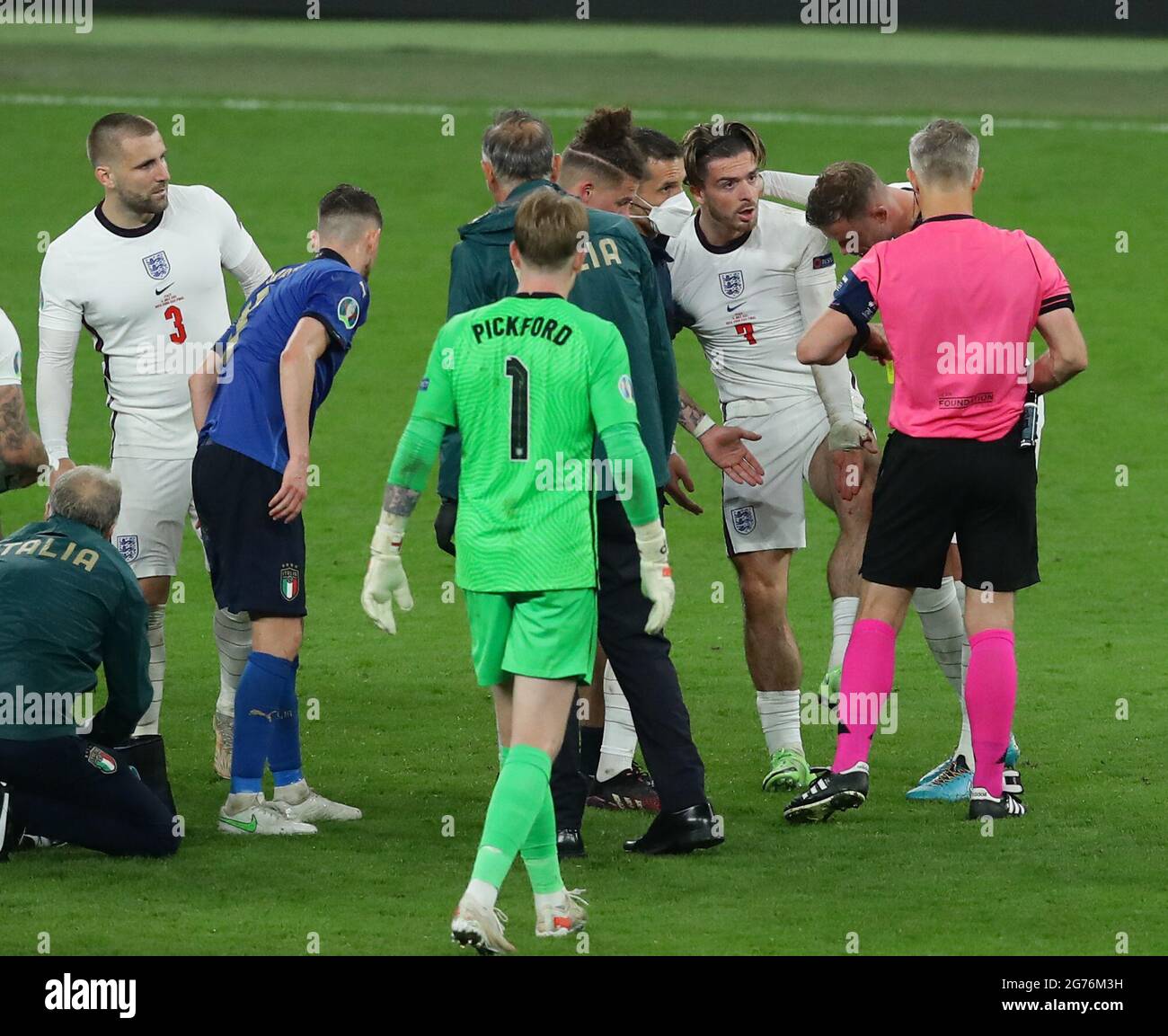 London, England, 11th July 2021. Jack Grealish of England complains to ...