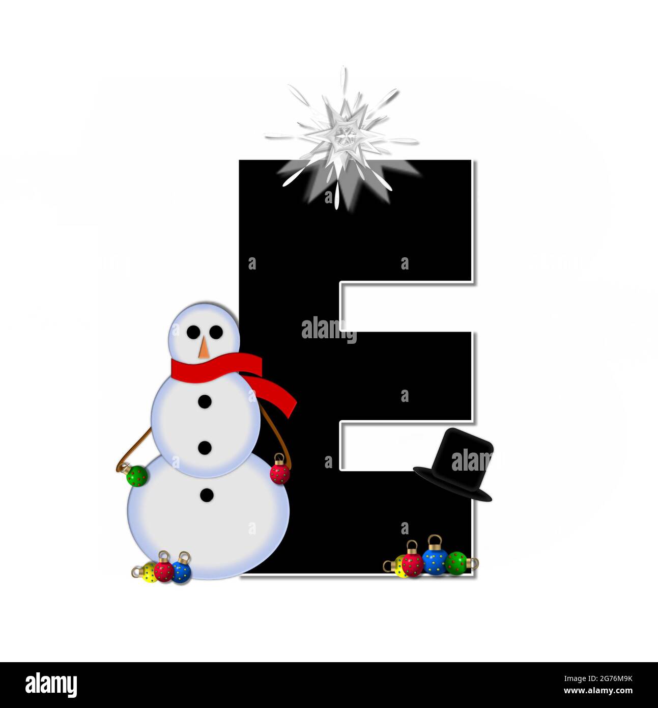 The letter E, in the alphabet set "Frosty", is black and decorated with ...