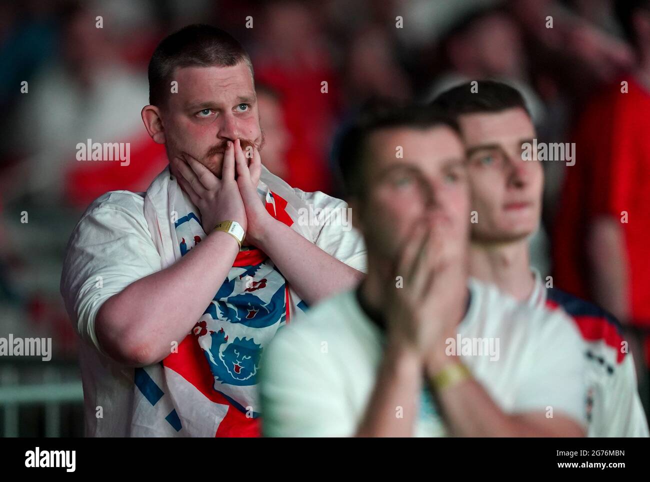 England fans look nervous as the match goes to penalties at the fan ...