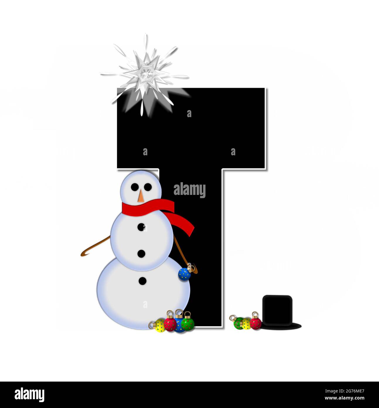 The letter T, in the alphabet set "Frosty", is black and decorated with ...