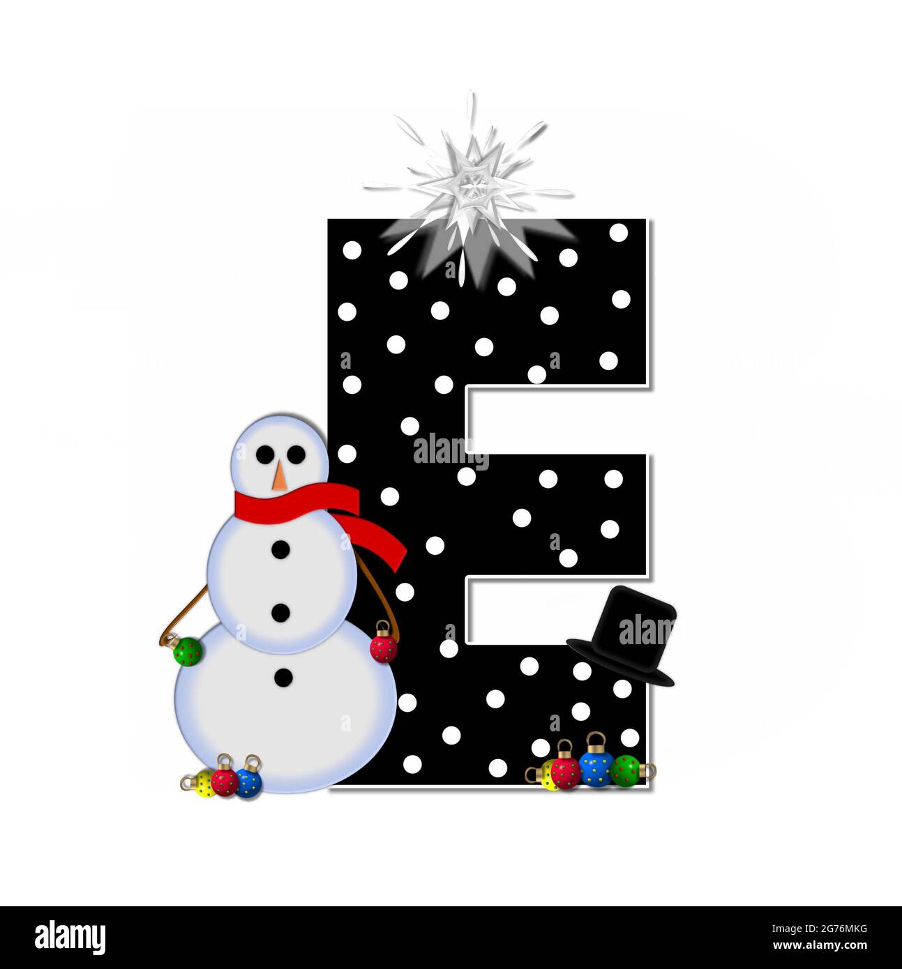 The letter E, in the alphabet set "Frosty", is black and decorated with ...