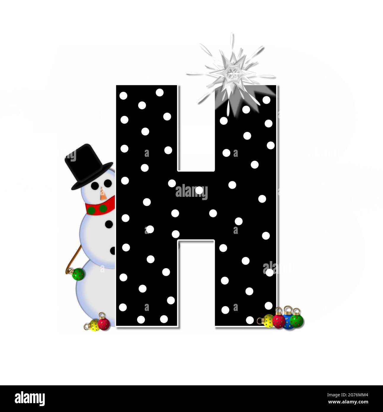 The letter H, in the alphabet set "Frosty", is black and decorated with ...