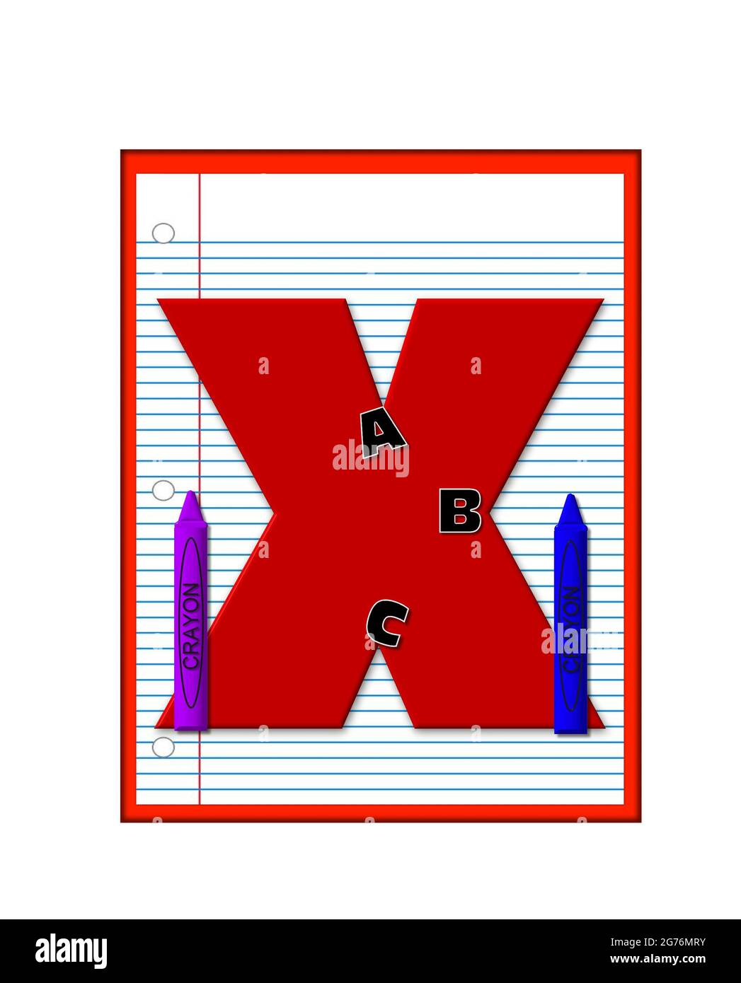 The letter X, in the alphabet set "Grade School Homework" is red and ...