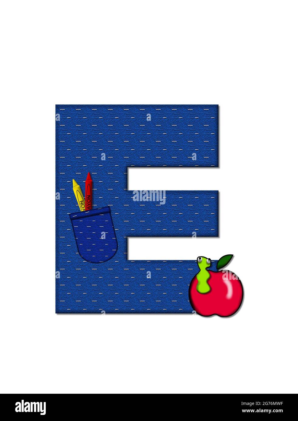 The letter E, in the alphabet set "School Days", in dressed in denim ...