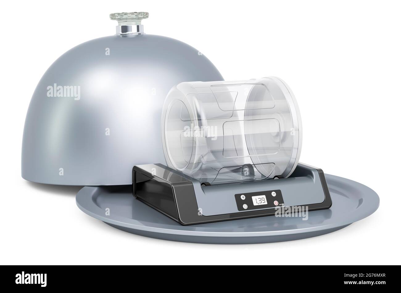 Restaurant cloche with vacuum marinator, 3D rendering isolated on white ...