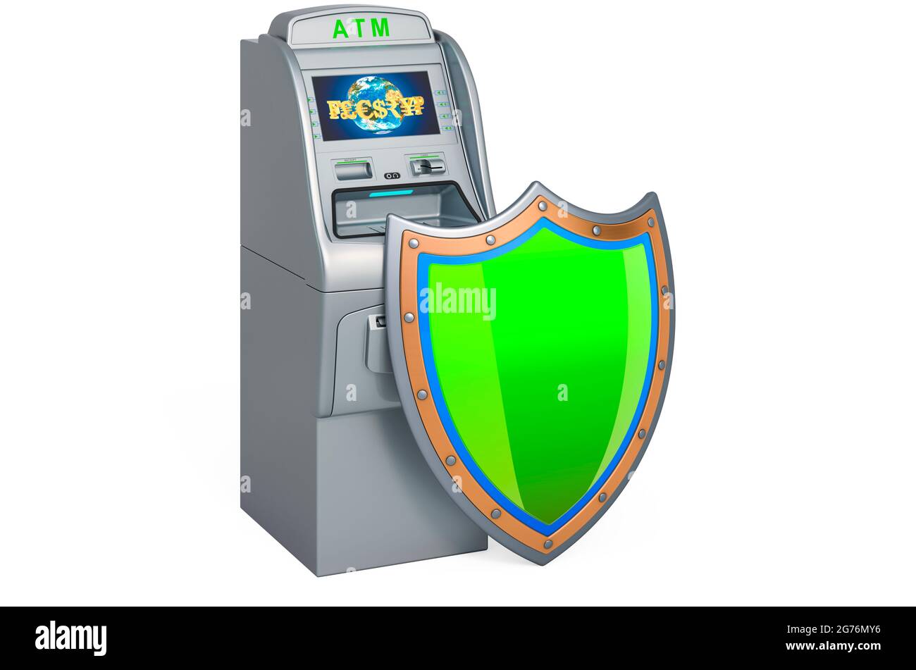 ATM machine with shield, 3D rendering isolated on white background ...