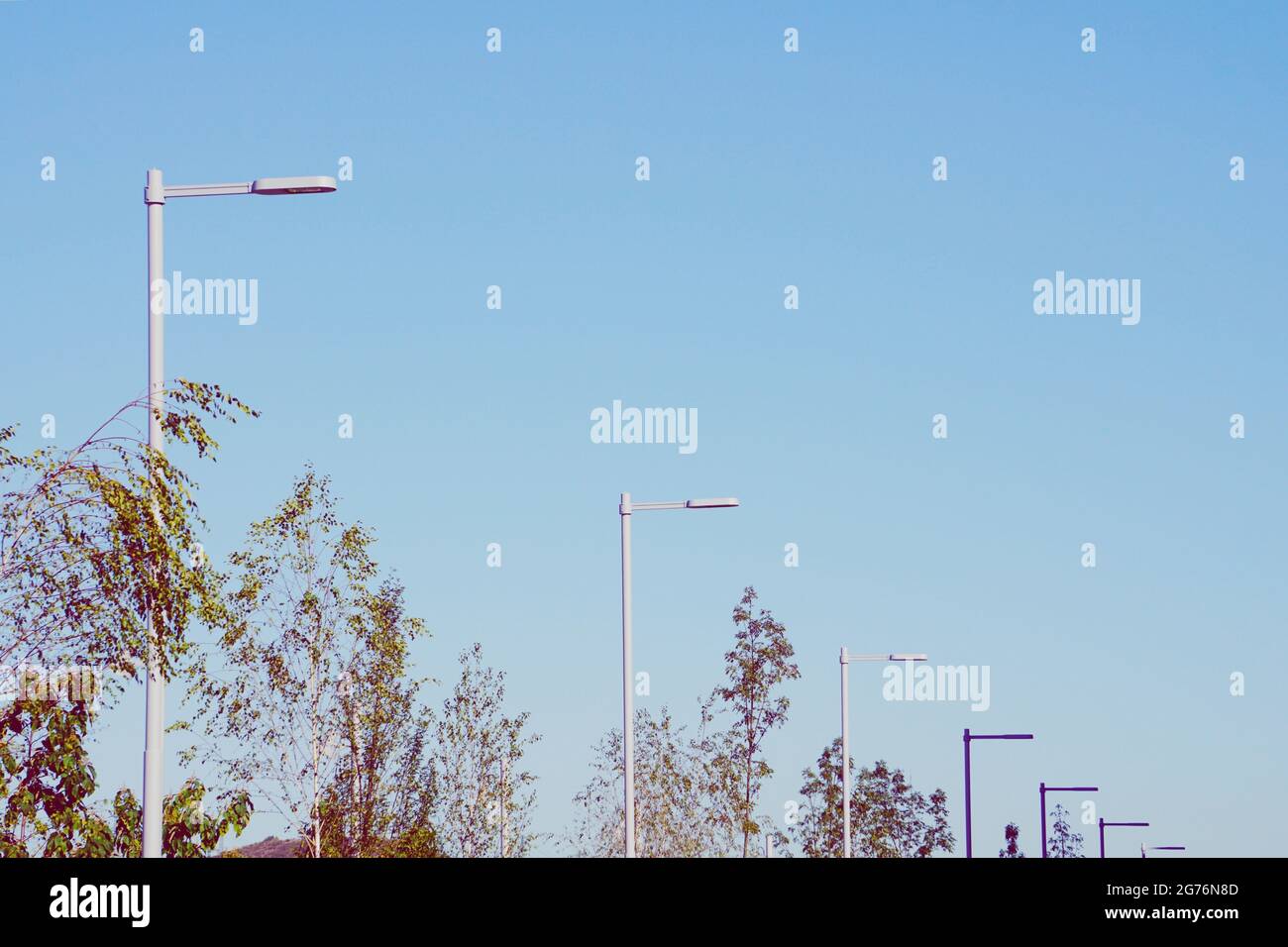 A row of street lights in the city Stock Photo - Alamy