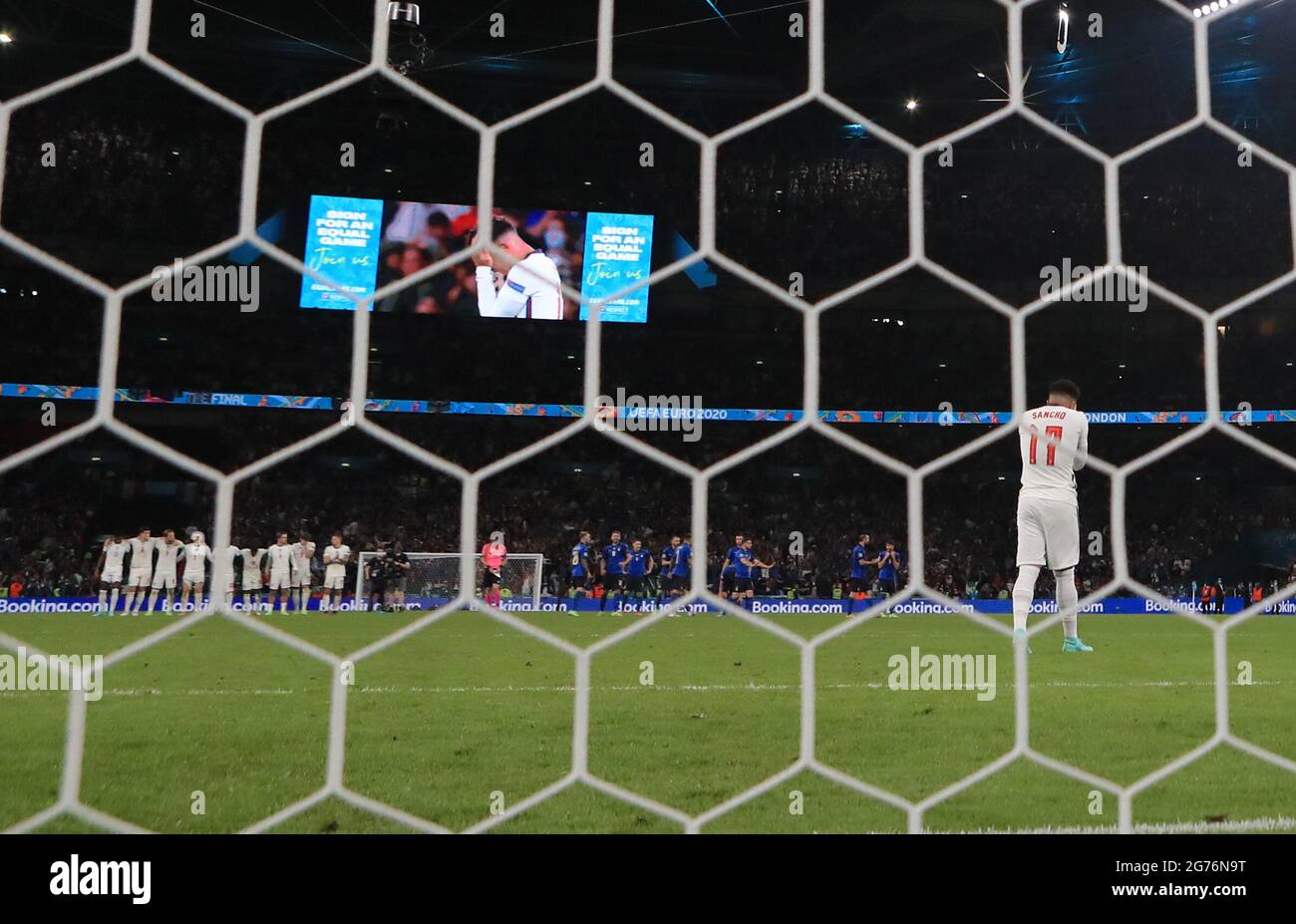 England's Jadon Sancho after his penalty was saved during the UEFA Euro ...