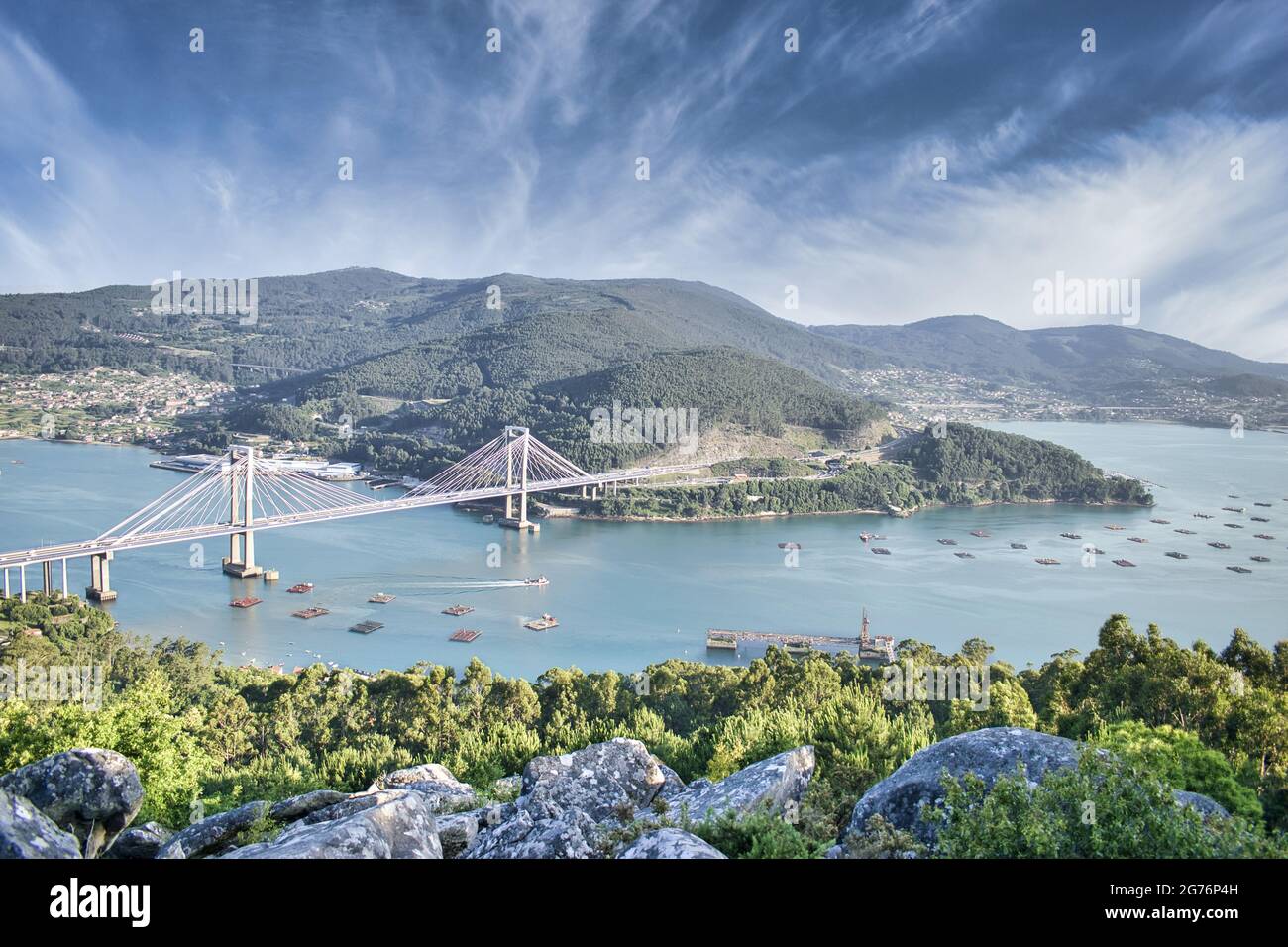 An aerial shot of the Rande bridge in the Vigo, Spain Stock Photo - Alamy