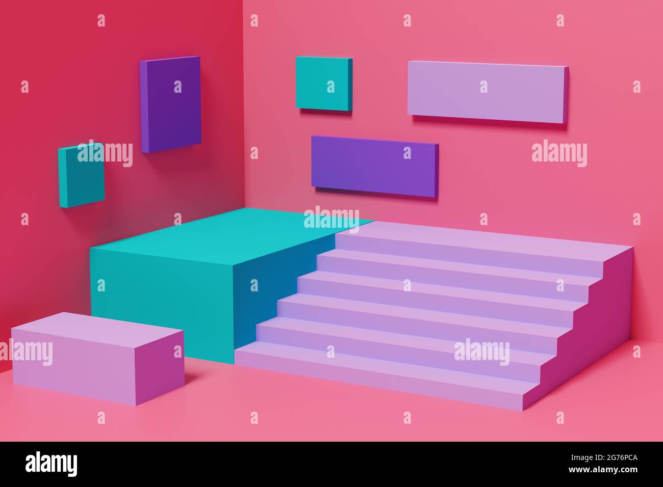 Abstract 3D illustration of stairs and geometric shapes Stock Photo - Alamy