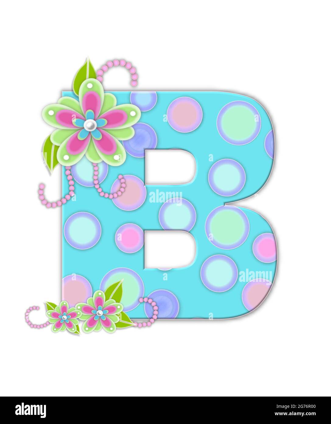 The letter B, in the alphabet set "Softly Spotted", is soft aqua ...